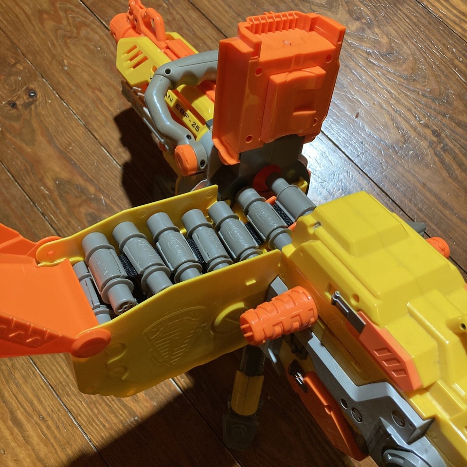 Nerf Working Vulcan EBF-25 Gatling Gun w Ammo Belt Tripod Ammo Box & 25 ...