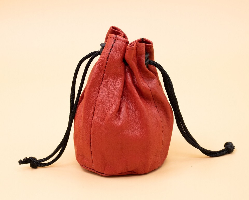 Soft Leather Round Drawstring Pouch Coin Soft Women Wrist Multiple ...