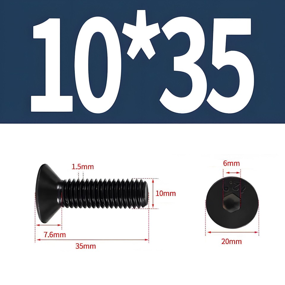 M10 COUNTERSUNK SOCKET SCREWS CSK HEX ALLEN KEY BOLTS BLACK HIGH ...