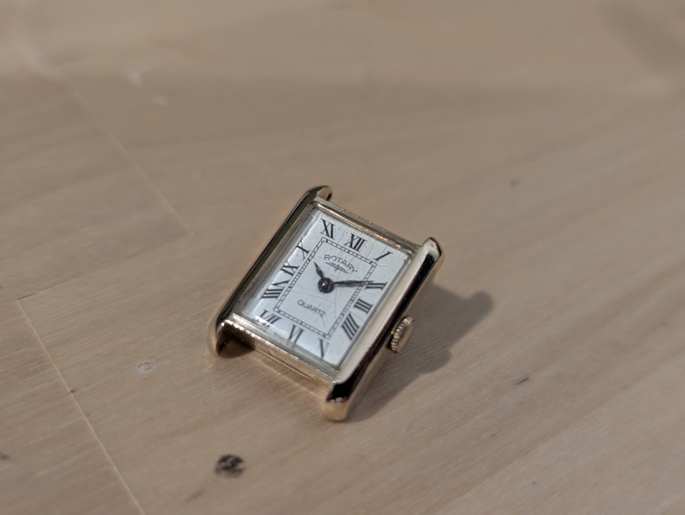 BARGAIN Solid 9ct Gold Tank Rotary watch, Leather Strap Quartz | eBay UK