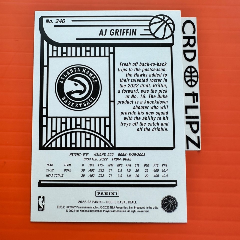 A.J. Griffin 2022-23 Panini NBA Hoops RC No.246 Atlanta Hawks | eBay