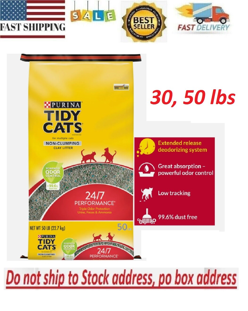 Purina Tidy Cats Non Clumping Cat Litter, 24/7 Performance Multi Cat ...