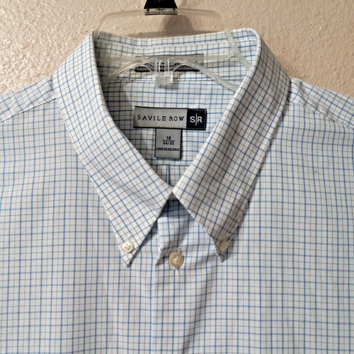 SAVILE ROW Button Shirt Men 18 34/35 Easy Care Long Sleeve Plaid White ...