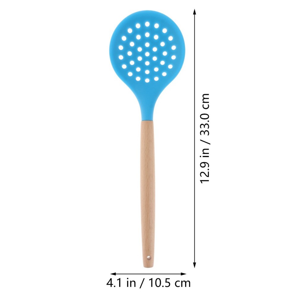 Round Bent Handle Fence Serving Spoon with Holes Slotted Ladle Frying ...
