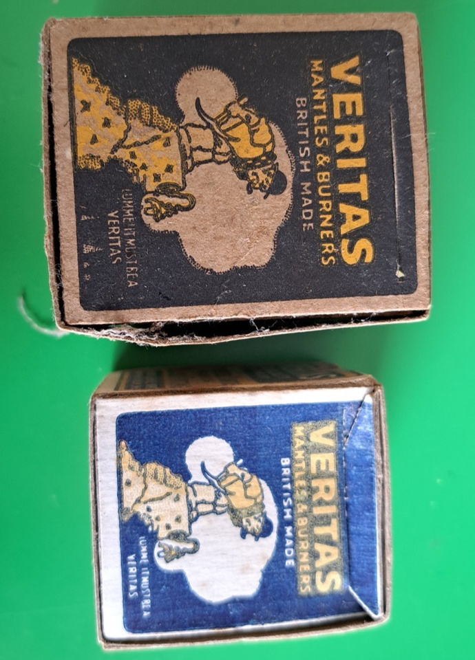 x 2 VERITAS GAS MANTLES inverted G73286 medium & G6856 bijou + 2 empty ...