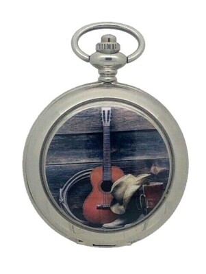 New Country Western Music Silver Tone Pocket Watch And Chain by WESTIME ...