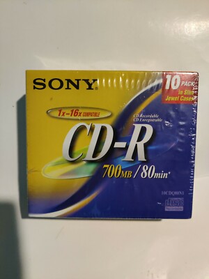 Sony CD-R Disks 10 Pack Jewel Cases 700mb/80 min Disc Recordable 10CD ...