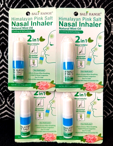 4pk HIMALAYAN SALT RANGE NASAL INHALER NATURAL COOL MINT OIL CONGESTION ...