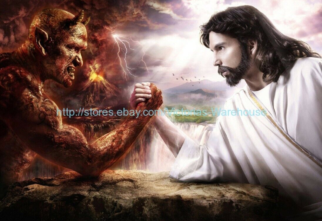 Teufel Gegen Gott Tattoos JESUS GOD VS DEVIL SATAN ARM WRESTLE A3 A4