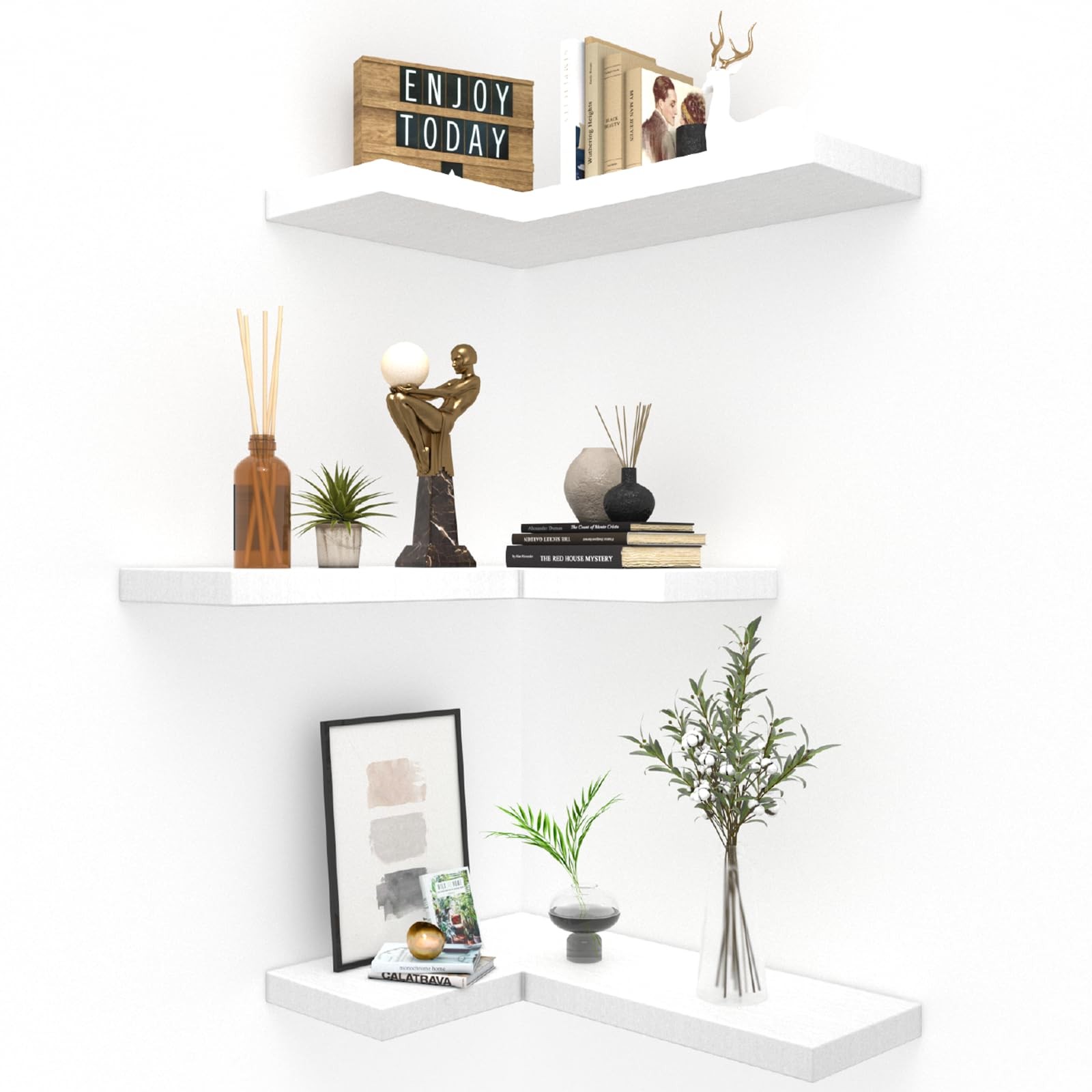 Floating Corner Shelves with Invisible Brackets Set of 3, Corner ...