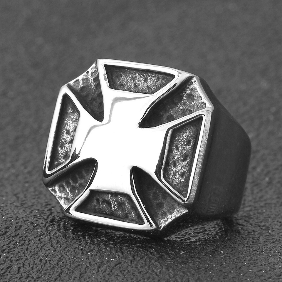 Vintage Big Cross Iron Cross Ring Stainless Steel Men's Huge Cross ...