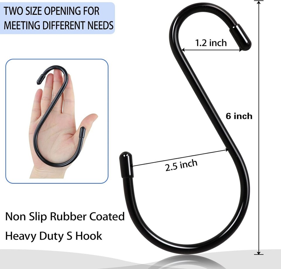 4 or 12 Pack 6 Inch S Hooks,Large S Hooks Vinyl Coated Heavy Duty S Hooks | eBay