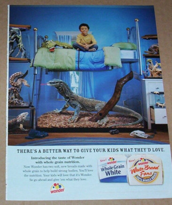 2006 print ad - Wonder Bread boy bedroom reptile pets snakes lizards ...