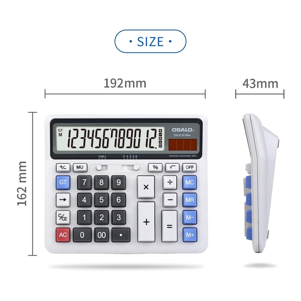 Desktop Calculator Extra Large LCD Display 12-Digit Big Number ...