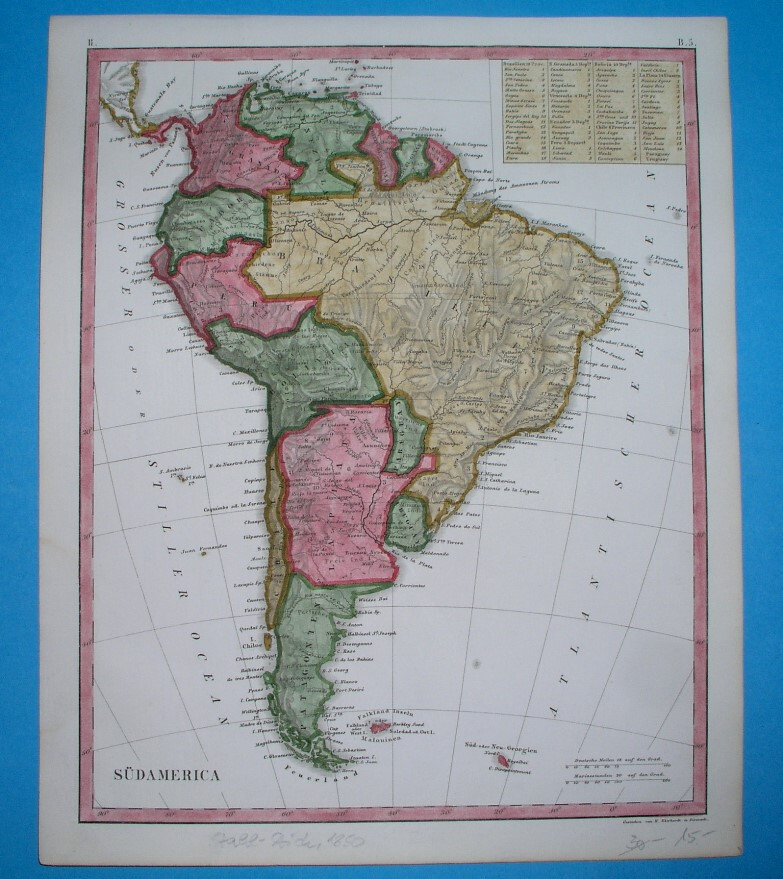 1850 NICE ORIGINAL MAP BOLIVIA ARGENTINA CHILE PERU COLOMBIA PATAGONIA ...