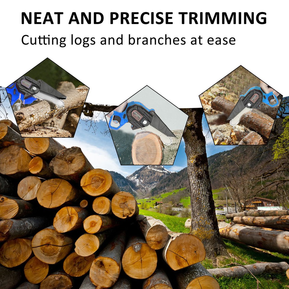 Cordless Electric Chainsaw Handheld Wood Cutter Saw Woodworking Battery ...