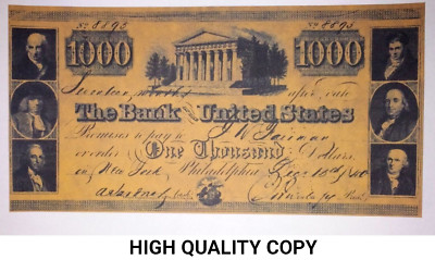 $1000 Banknote The Bank of the United States 1840 Old Charter Whiskey ...