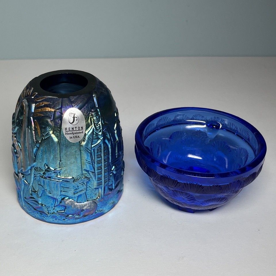 Fenton Carnival Glass Nativity Fairy Lamp Hand Painted Signed ...