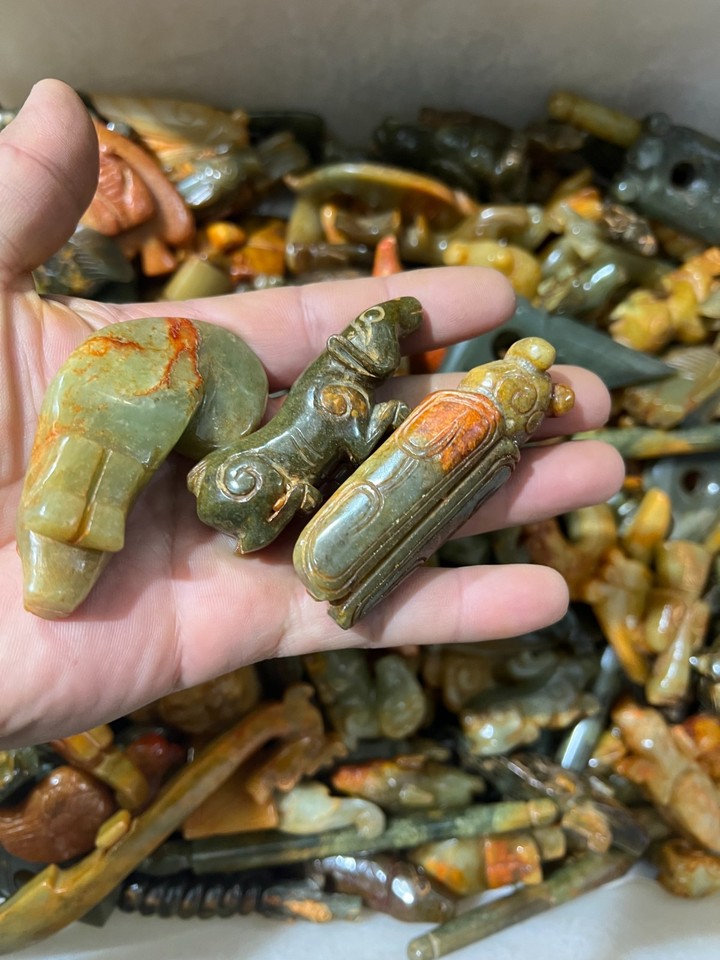 50PCS Mixed Old Hongshan Culture Hetian Jade Hand-Carved Amulet Pendant ...