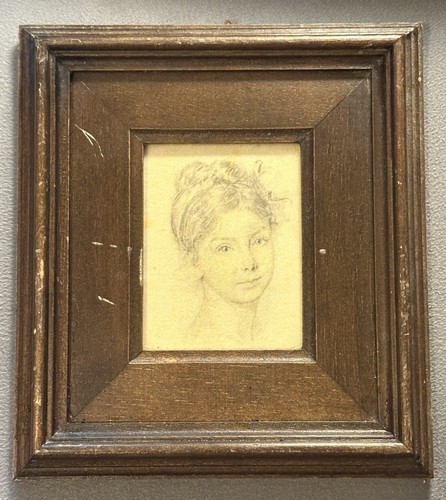 Set of 2 Vintage Wooden Framed Portraits Drawings on Silk Italy Rene ...