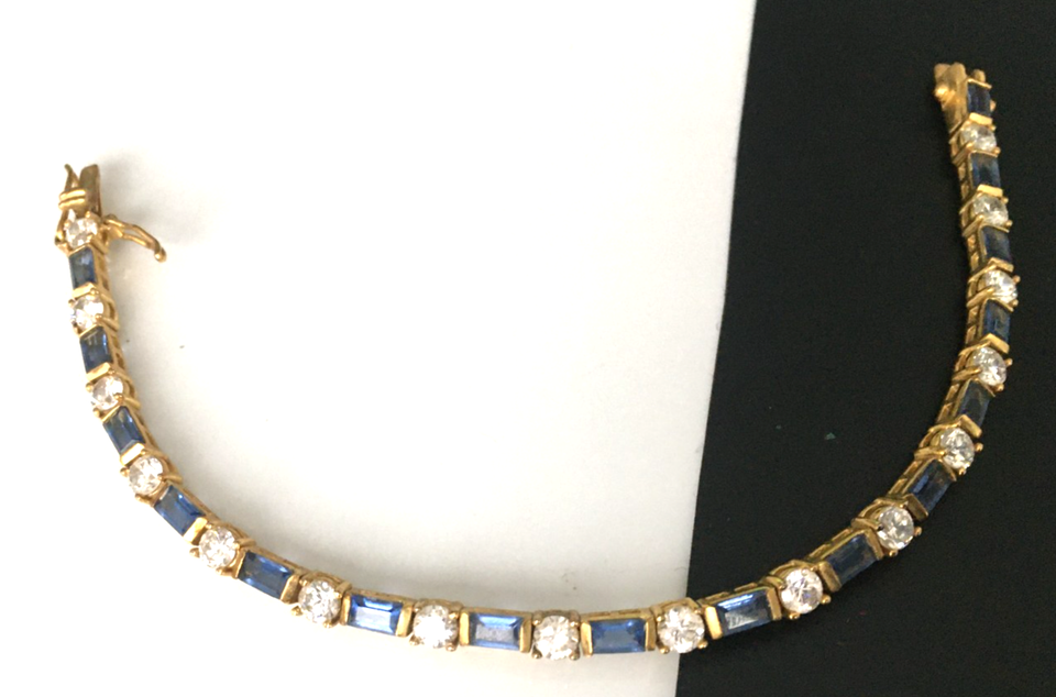 12g Vtg Bracelet MARKED FAS 925 STERLING SILVER Tennis Chain Gold Wash ...