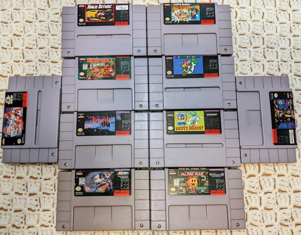 Super Nintendo SNES Console Bundle W/ Controller 10 Games & OEM Cords ...