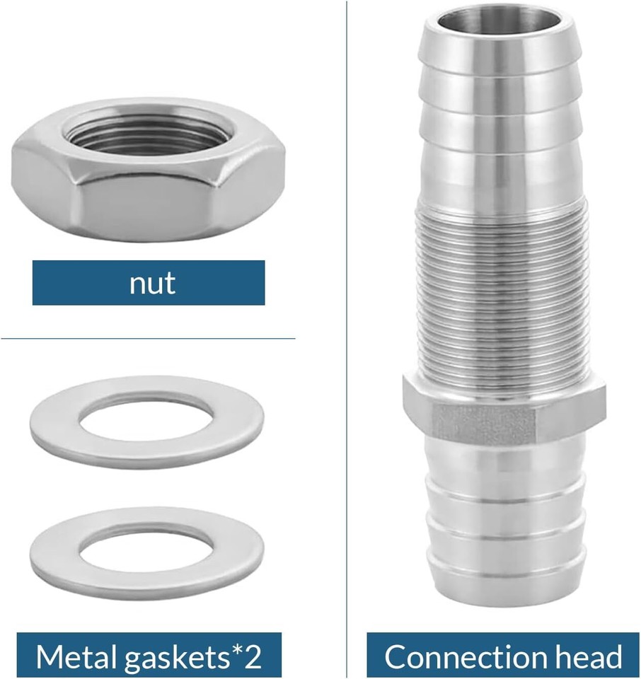 5/8 Hose Barb Thru-Bulk Bulkhead Fitting304 Stainless Steel Straight Hex Union | eBay