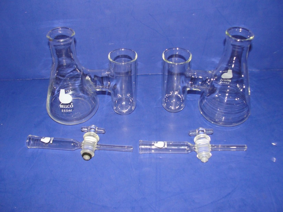 2 Bellco 250ml Biometer Flasks addition funnel with stopcock ...