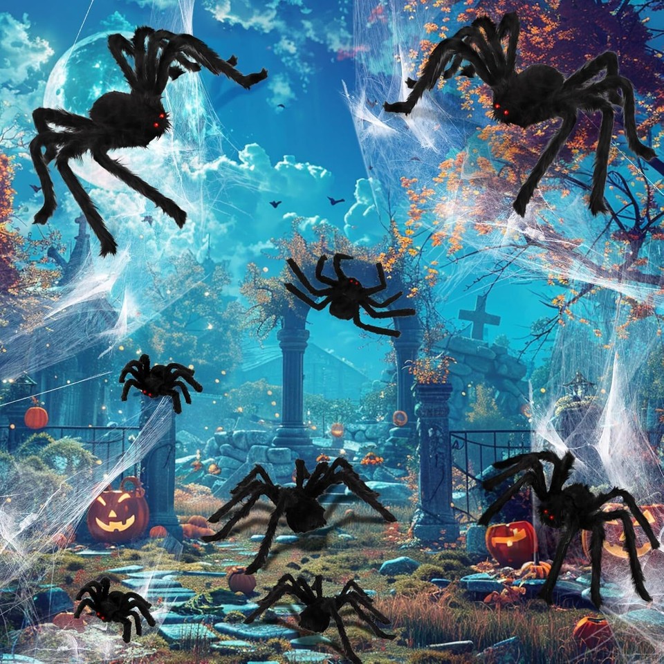 Halloween Spider Decorations Outdoor Indoor 8 Pcs Giant Outside Spiders ...