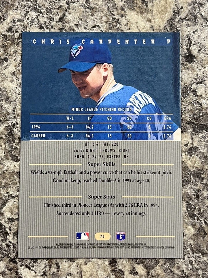 1995 Bowman’s Best CHRIS CARPENTER RC #74 Rookie Card Blue Jays ...