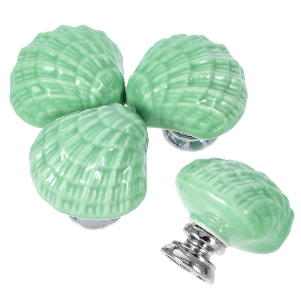4pcs Ceramic Door Knobs Shell Design Pull Handle Creative Drawer Knobs ...