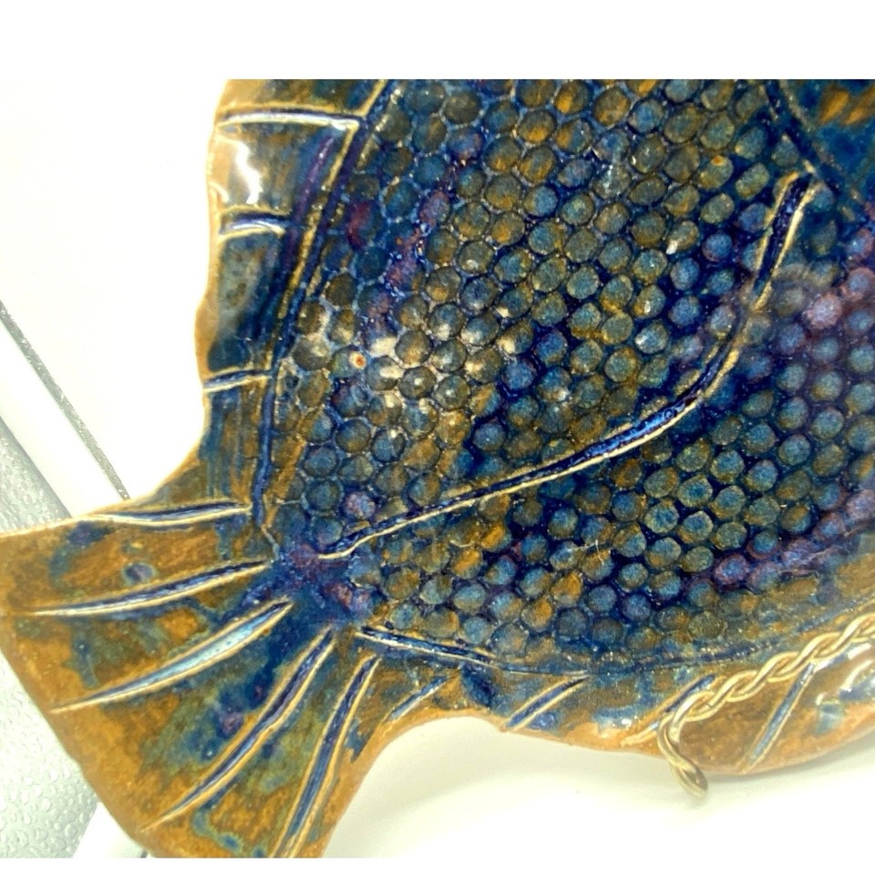 Handmade Studio Ceramic Art Pottery Blue Fish Serving Plate Trinket ...