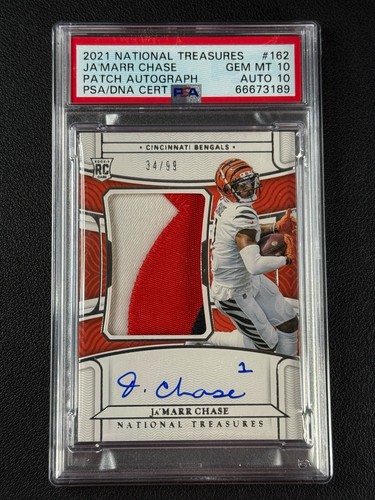 JA'MARR CHASE PSA 10 2021 NATIONAL TREASURES #162 ROOKIE PATCH AUTO ...