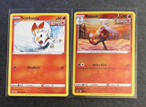 2021 Pokémon TCG Raboot Reverse Holo 027/198 Scorbunny Single Strike ...