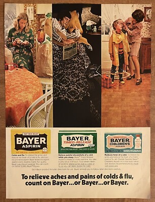 1973 Bayer Aspirin Children Aches Pains Cold Flu 70s Print Ad | eBay