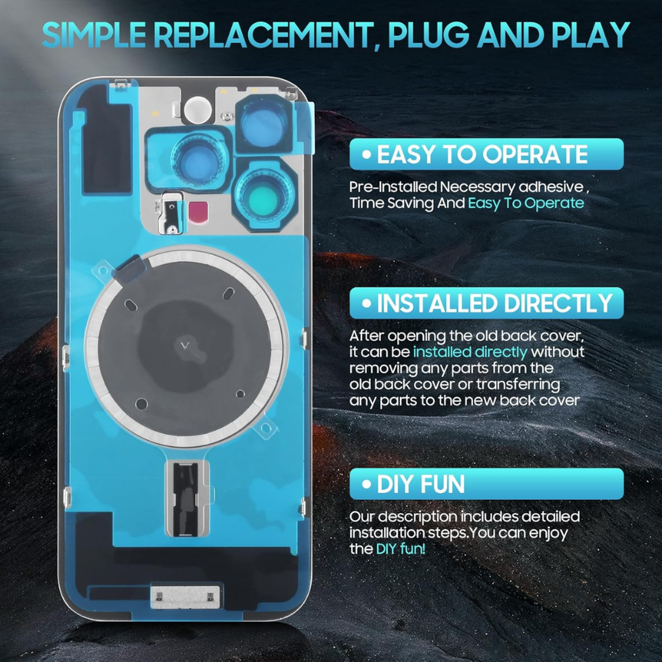 For iPhone14 15 16 17 Back Glass Replacement Big Hole Rear Cover Metal ...