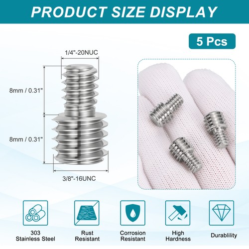 5Pcs 1/4"-20 to 3/8"-16UNC Double End Threaded Stud Screw Bolt Rod ...