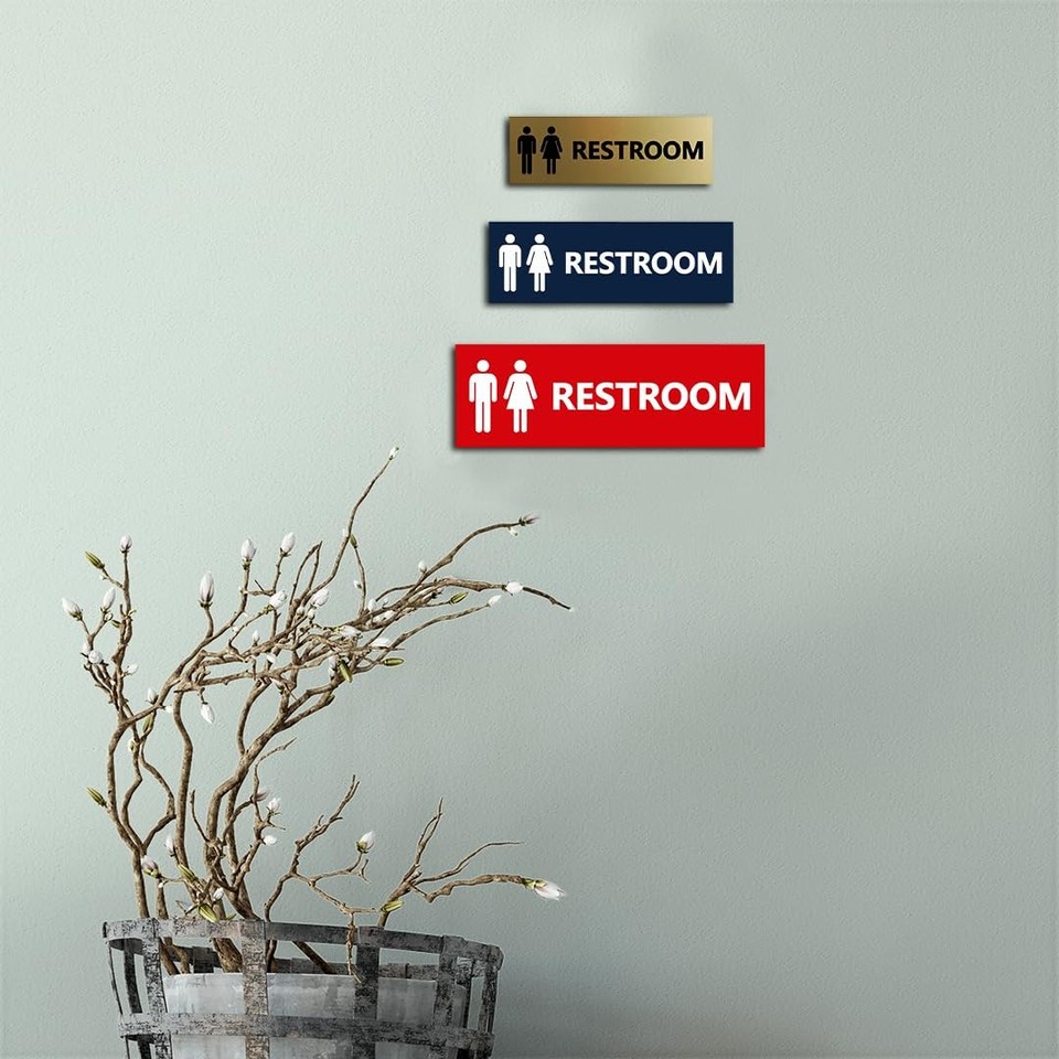 1 Pack Small Red Unisex Restroom Sign for Office Business Public ...