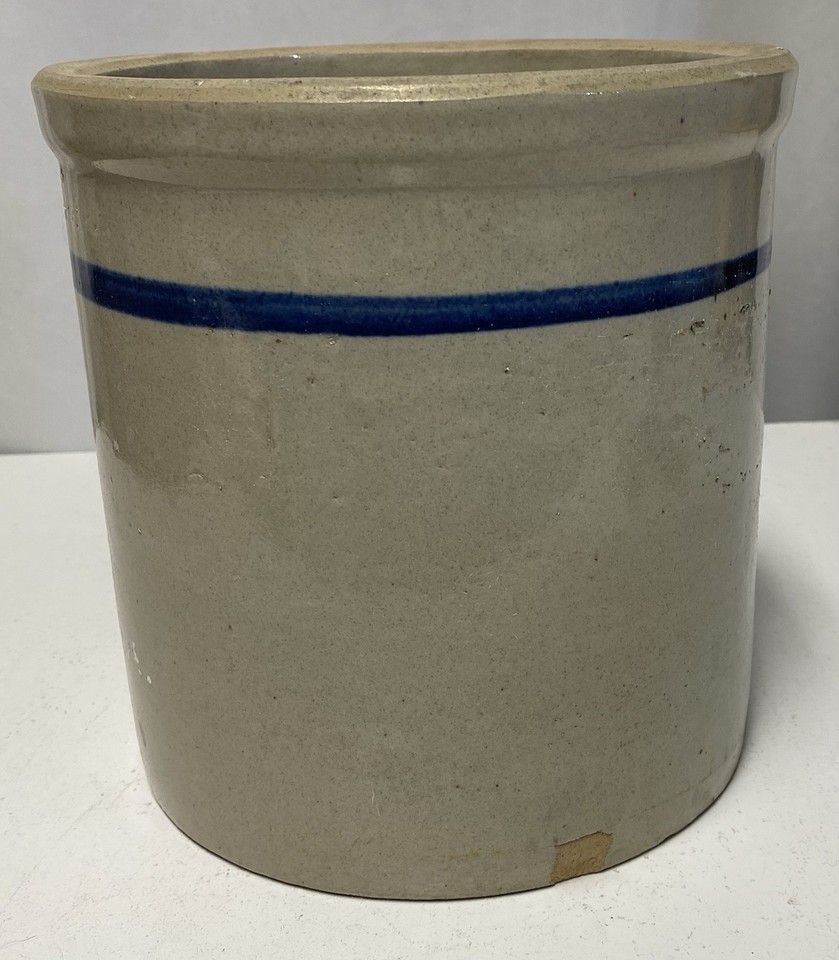 Antique Blue Band Stoneware 1 Gallon Crock Jar Ruckel's Pottery White ...