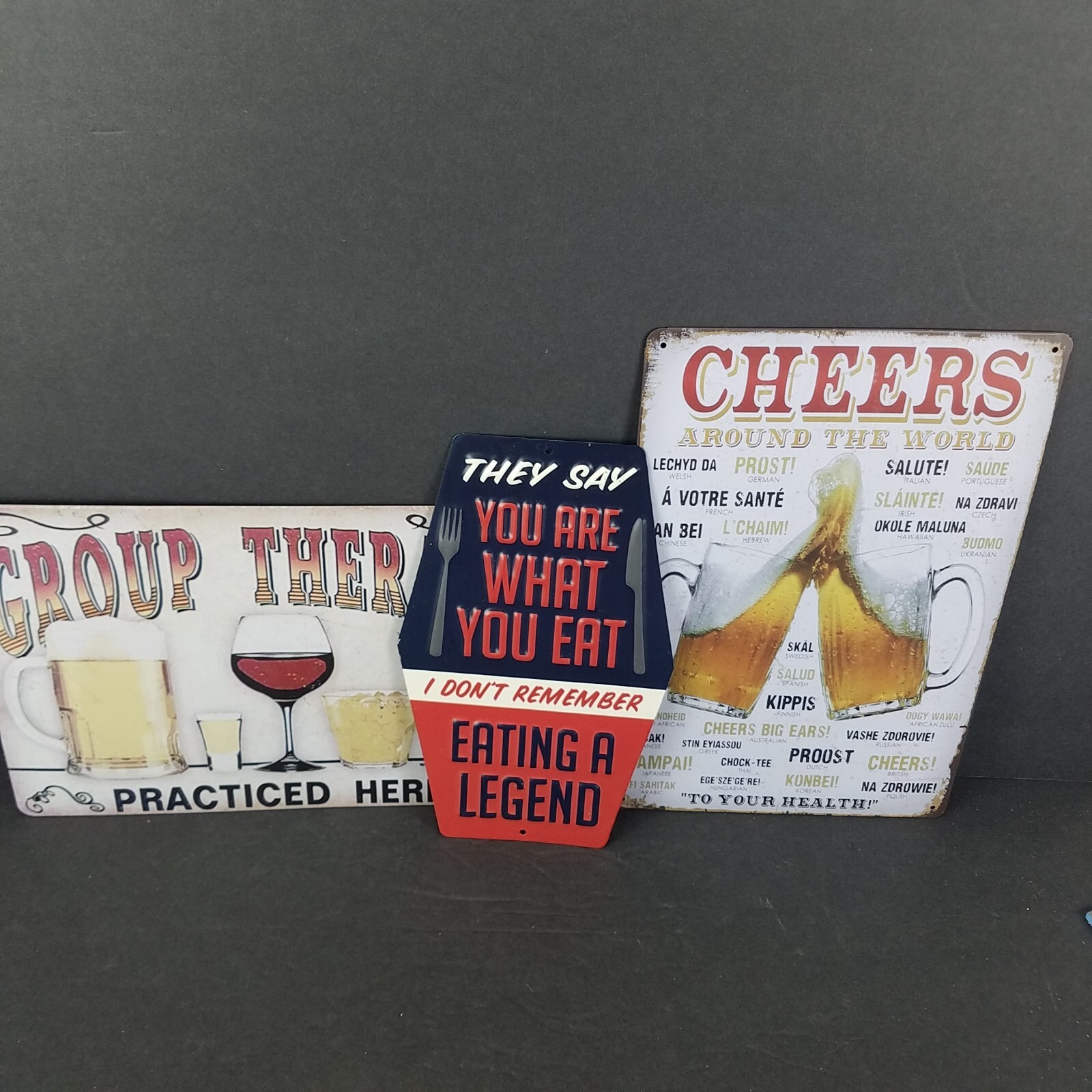 Wine Cheers Comical Metal Wall Signs Dorm Home Decor Set of 3 Small | eBay