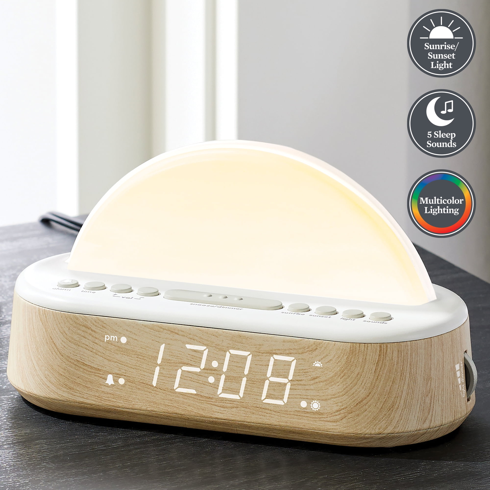 Sunrise Digital Alarm Clock with Tranquil Sleep Sounds and Multicolor ...