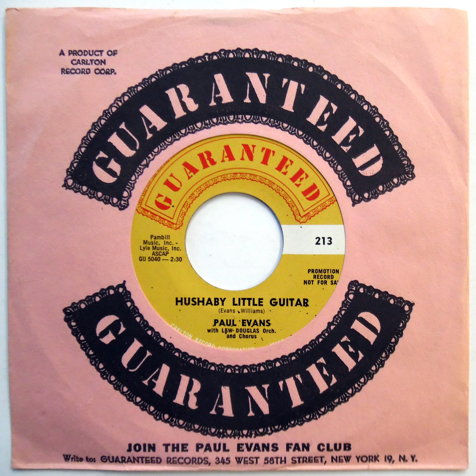 PAUL EVANS 45 Hushaby Little Guitar / Blind Boy VG++ Teen R&B Bopper ...