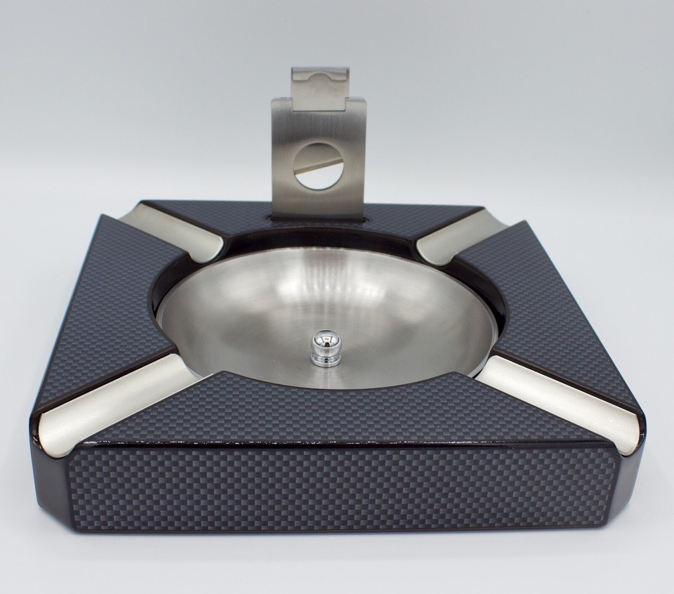 Carbon Fiber Pattern, Wood Cigar Ashtray w/ stainless steel cigar rest ...