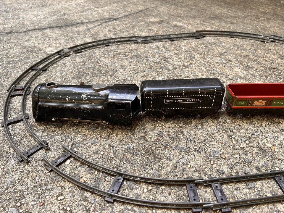 Vintage 1950's Marx Mechanical Train Set Tin Wind Up Train Set with Box ...