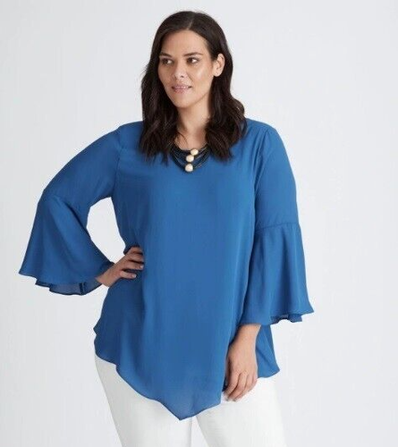 Autograph Top Plus Size 26 Tunic Shirt 3/4 Ruffle Sleeve Cobalt Blue ...