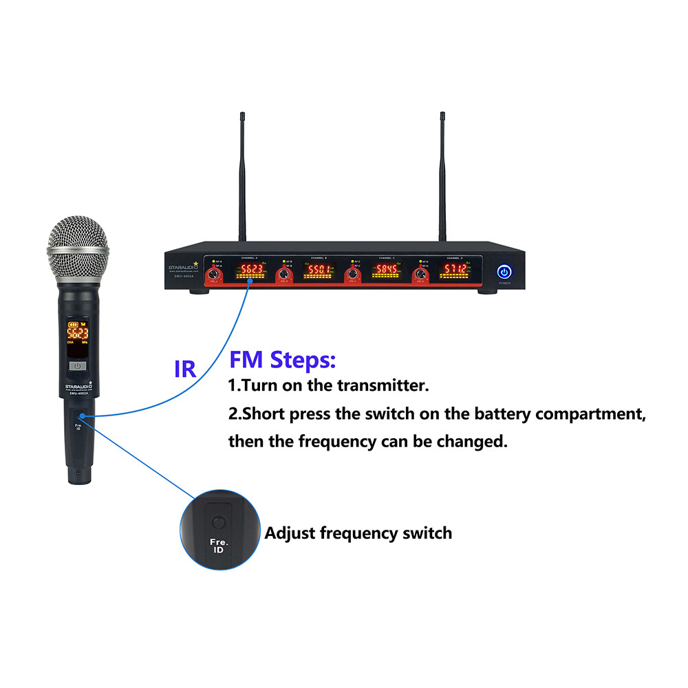 4 Channel UHF Handheld Wireless Microphone System 4CH Frequency Stage ...