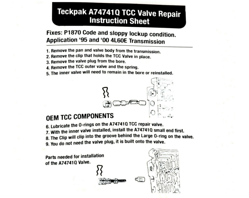 1996-1999 4L60E Transmission TCC Valve Repair P1870 Code Fix A74741Q ...