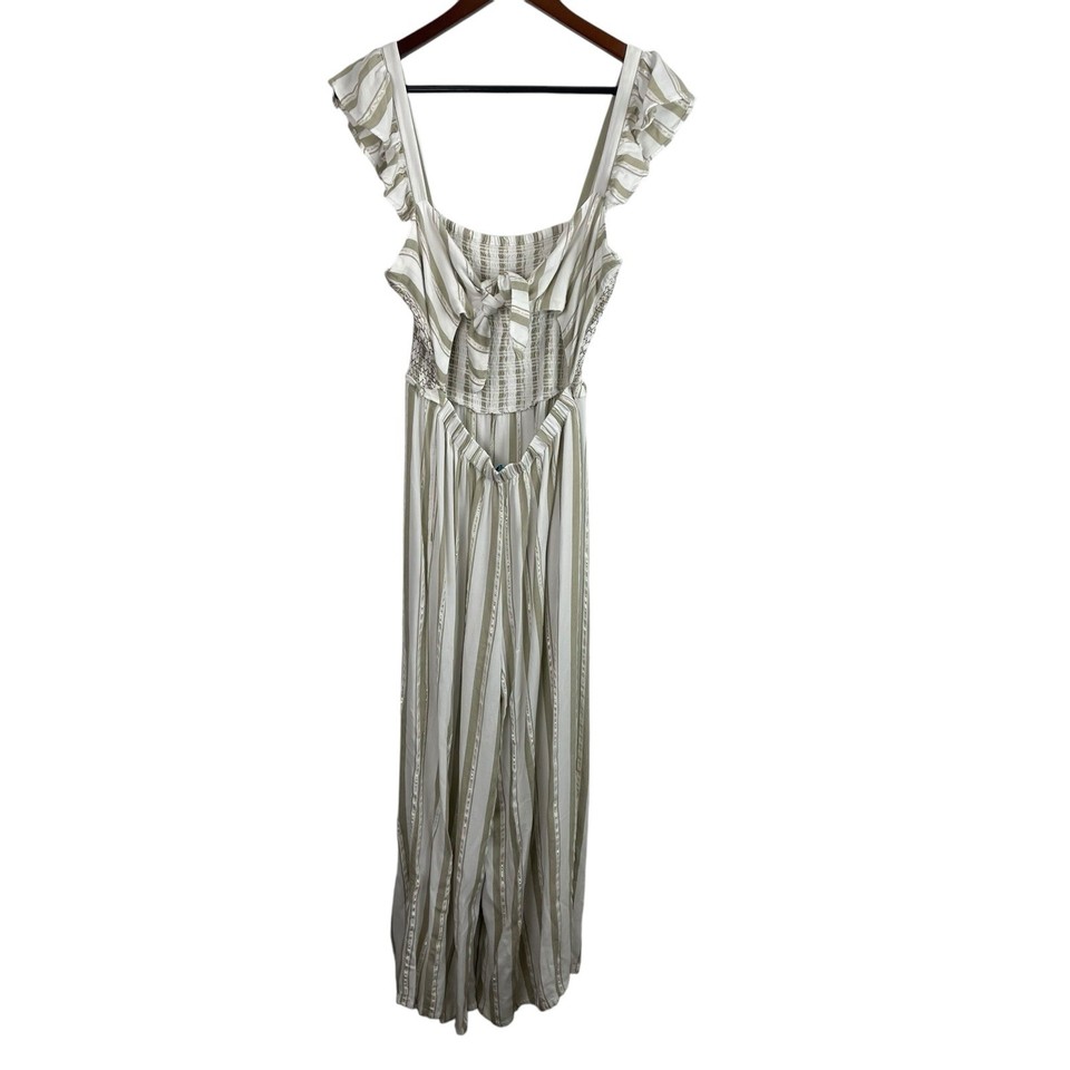 Blue Island Size Medium Cream Gray Gold Stripe Tie Back Tank Jumpsuit ...