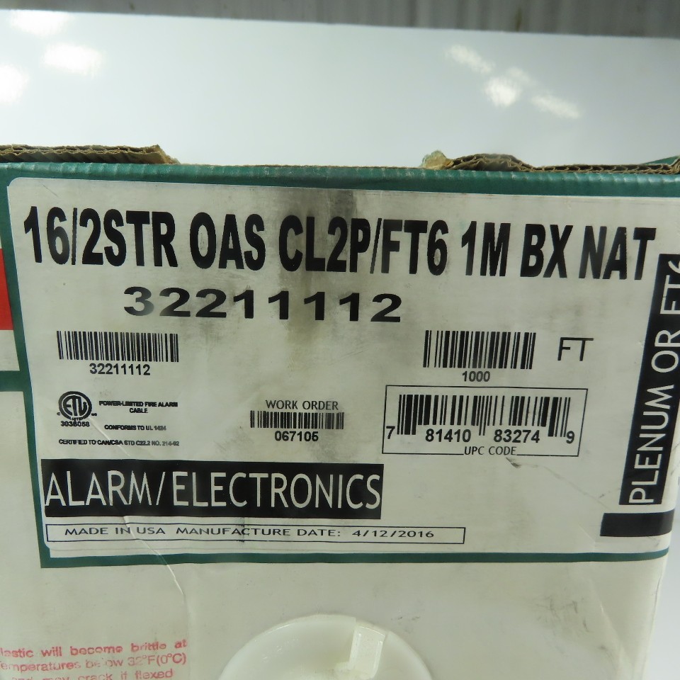 Honeywell Genesis 16/2STR OAS CL2P/FT6 1M BX Nat Alarm Cable Electric ...