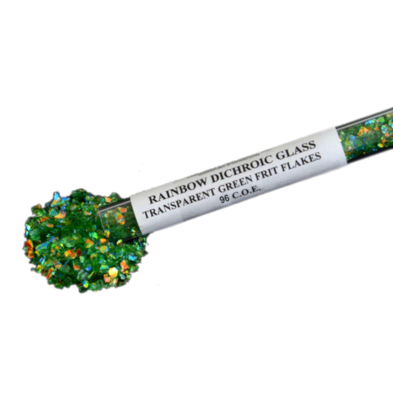 Frit Flakes GREEN w/ Rainbow Dichroic Coating 96 COE 1 oz Glass Fusing ...